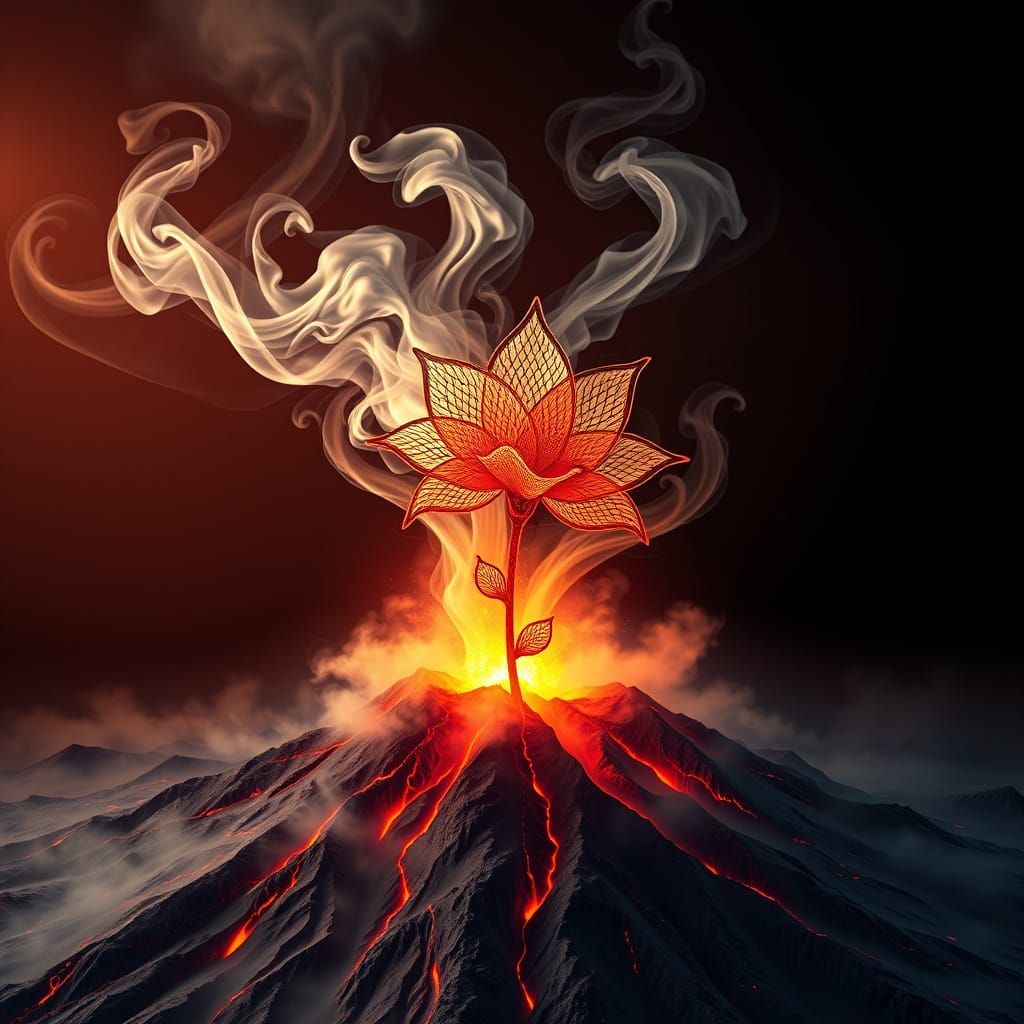 Abstract Volcano Eruption with Intricate Smoke Flo... - AI Art