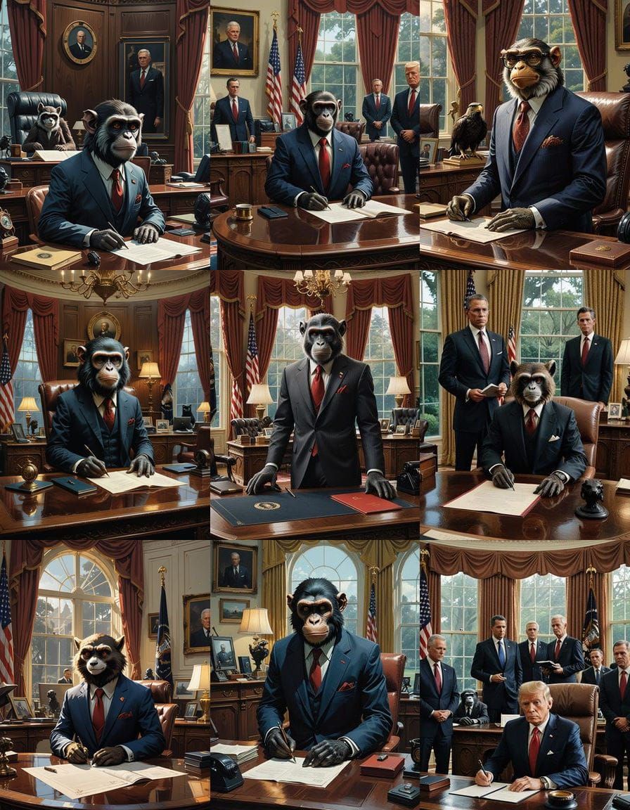 Monkey in Suit Signs Executive Orders in Oval Offi... - AI Art