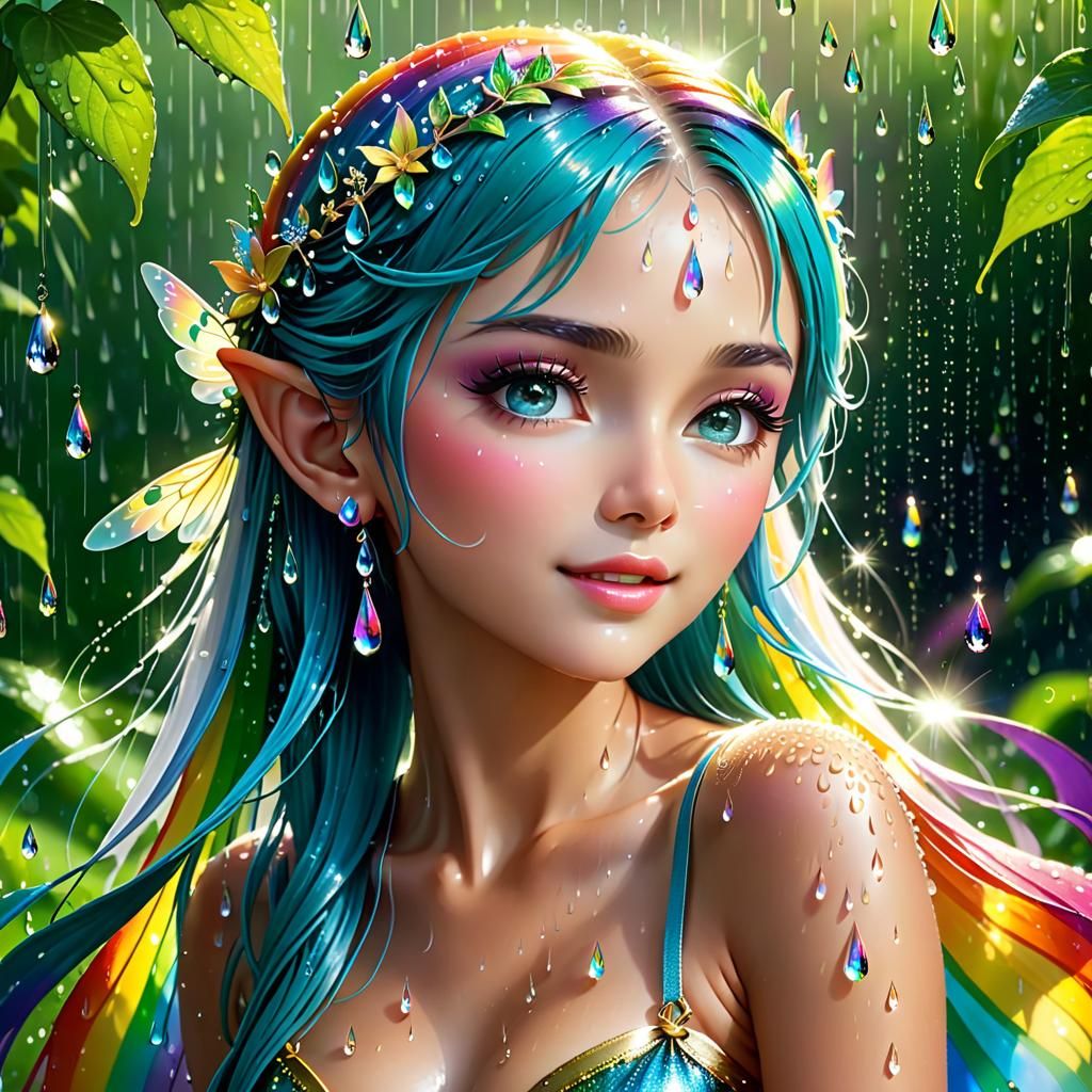 Fairy in rainbow rain - AI Generated Artwork - NightCafe Creator