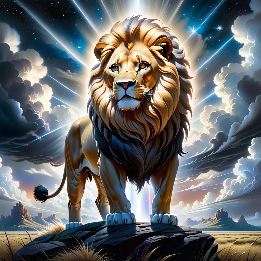 Concept art, mysterious, ghost lion made of thick gray clouds, Disney ...