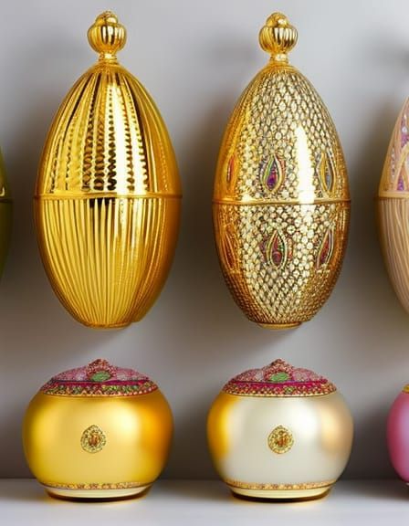 a collection of gold-plated Fabergé eggs - AI Generated Artwork ...