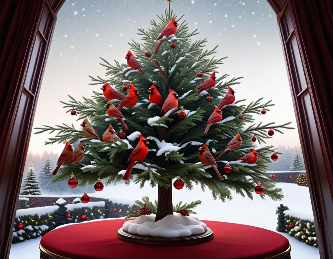 Cardinal Christmas Tree - AI Generated Artwork - NightCafe Creator