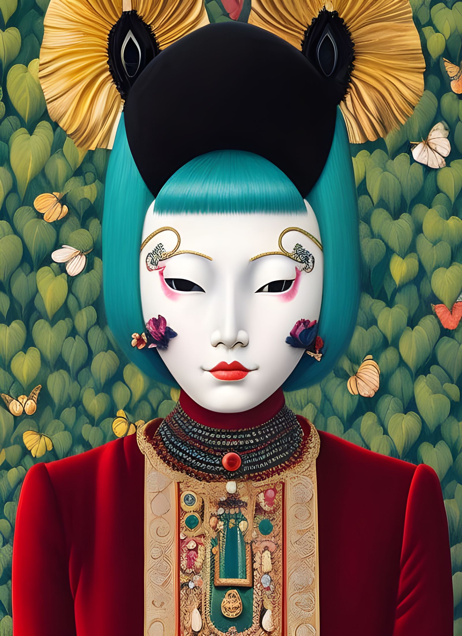 very detailed fashion mask, surreal illustration, by Mab Graves Hikari ...