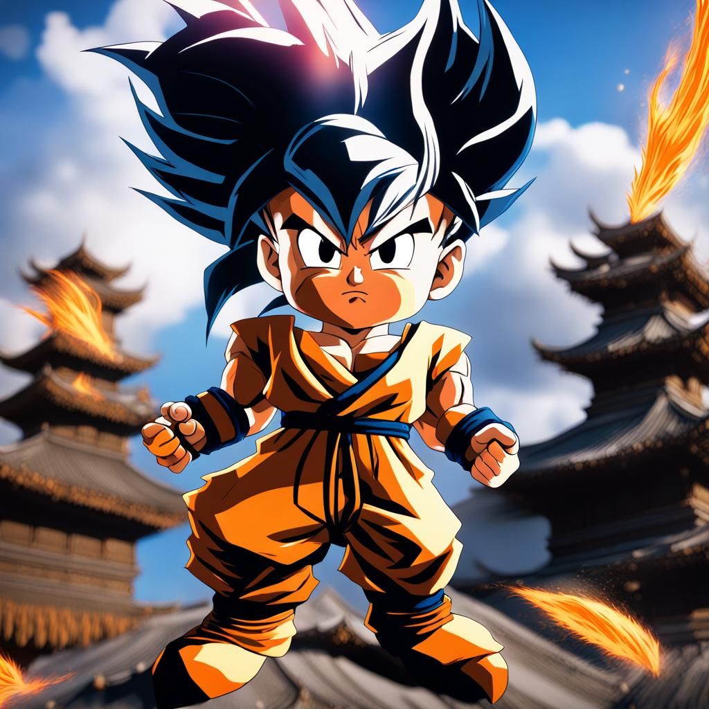 Ninja Hattori-kun + Perman Picture transformed into the legendary Super Saiyan Goku, his hair ...