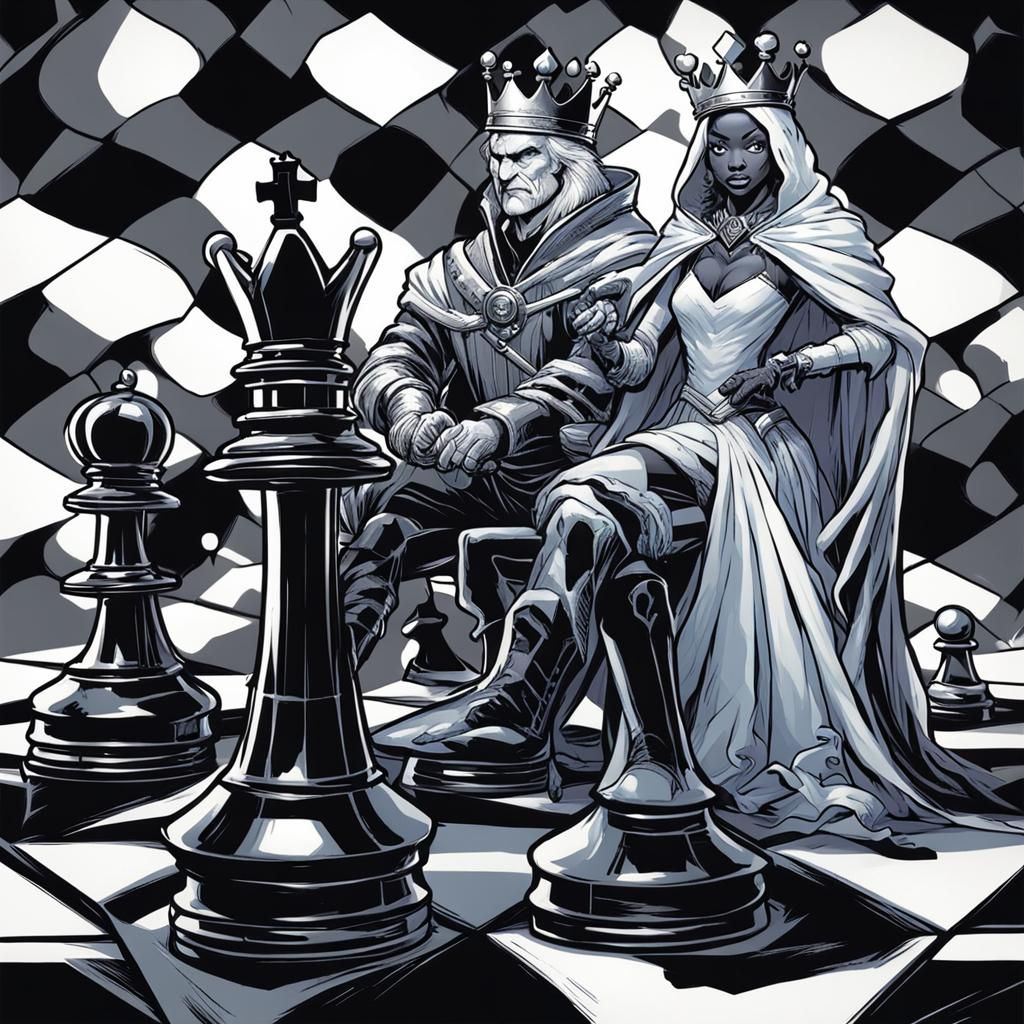 Anthropomorphic chess white king and black queen - AI Generated Artwork ...