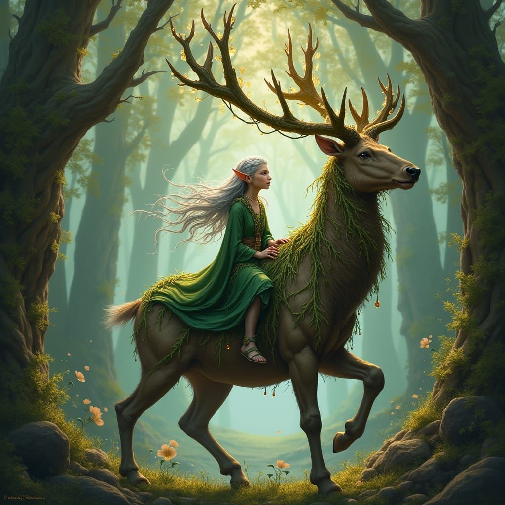 Walking with a ENT Deer - Majestic Elf Rides Glowing Ent Dee...