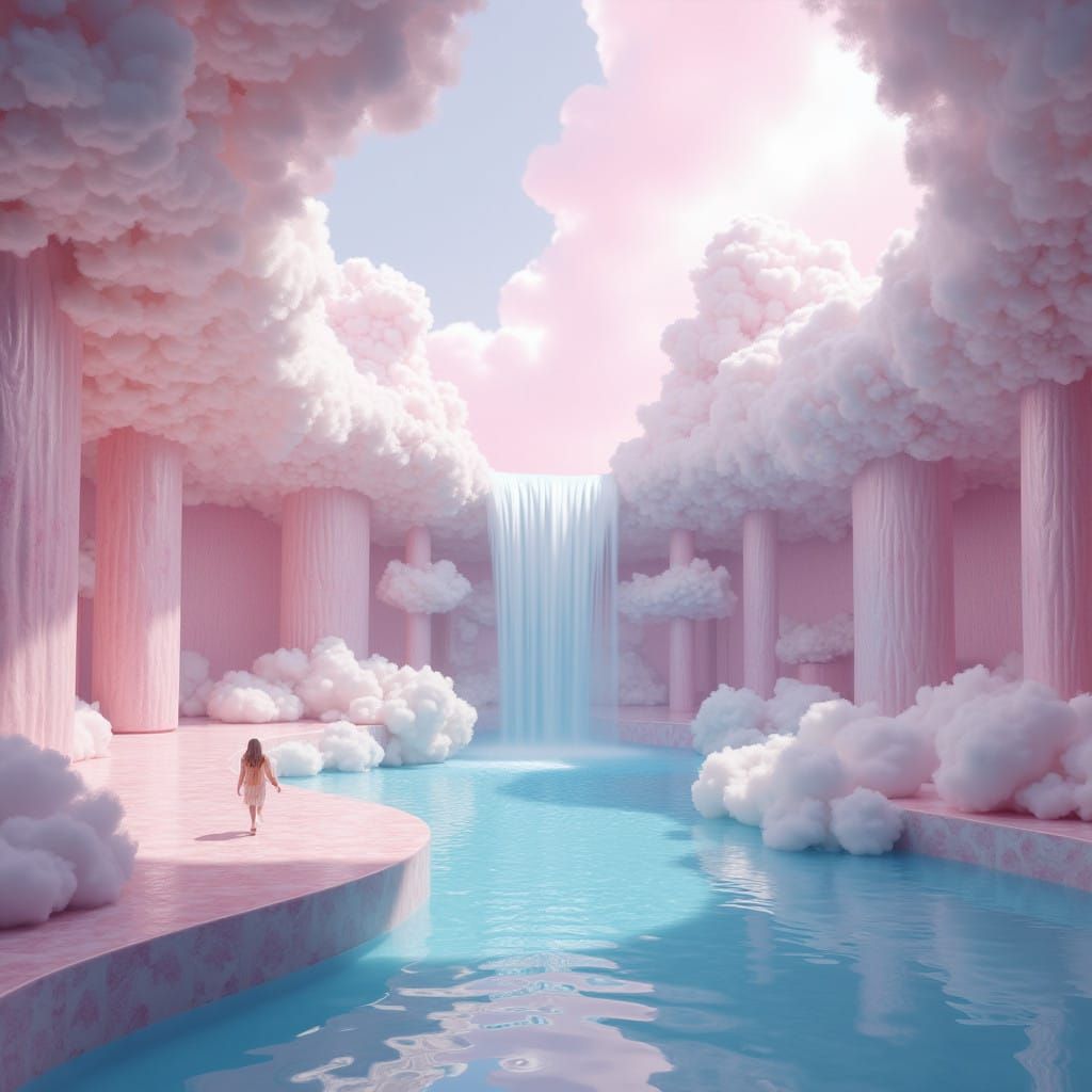pastel aesthetic dreamscape architecture indoor waterfall ...