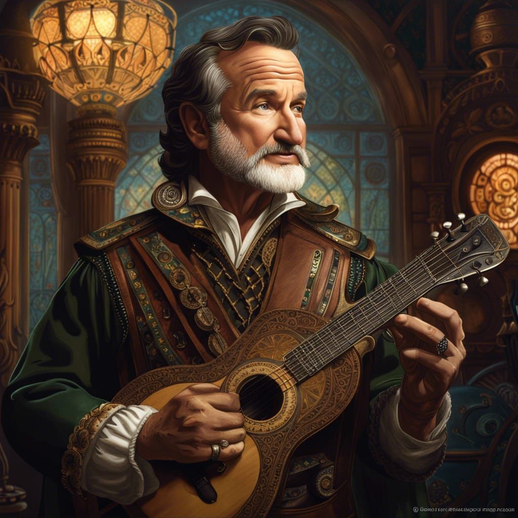 Robin Williams as traveling bard - AI Generated Artwork - NightCafe Creator