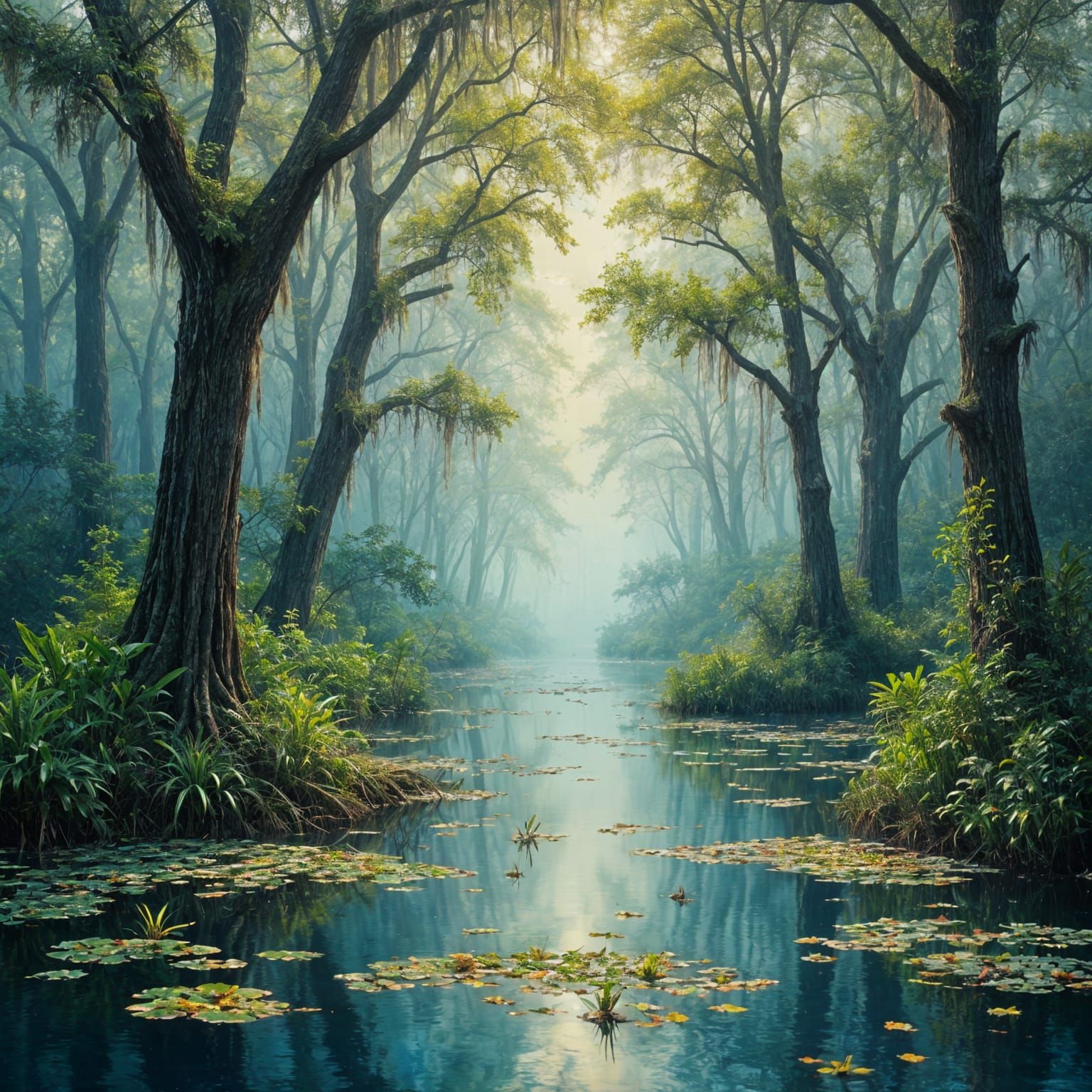 Mystical Louisiana Bayou Swamps in Ethereal Mist - AI Art
