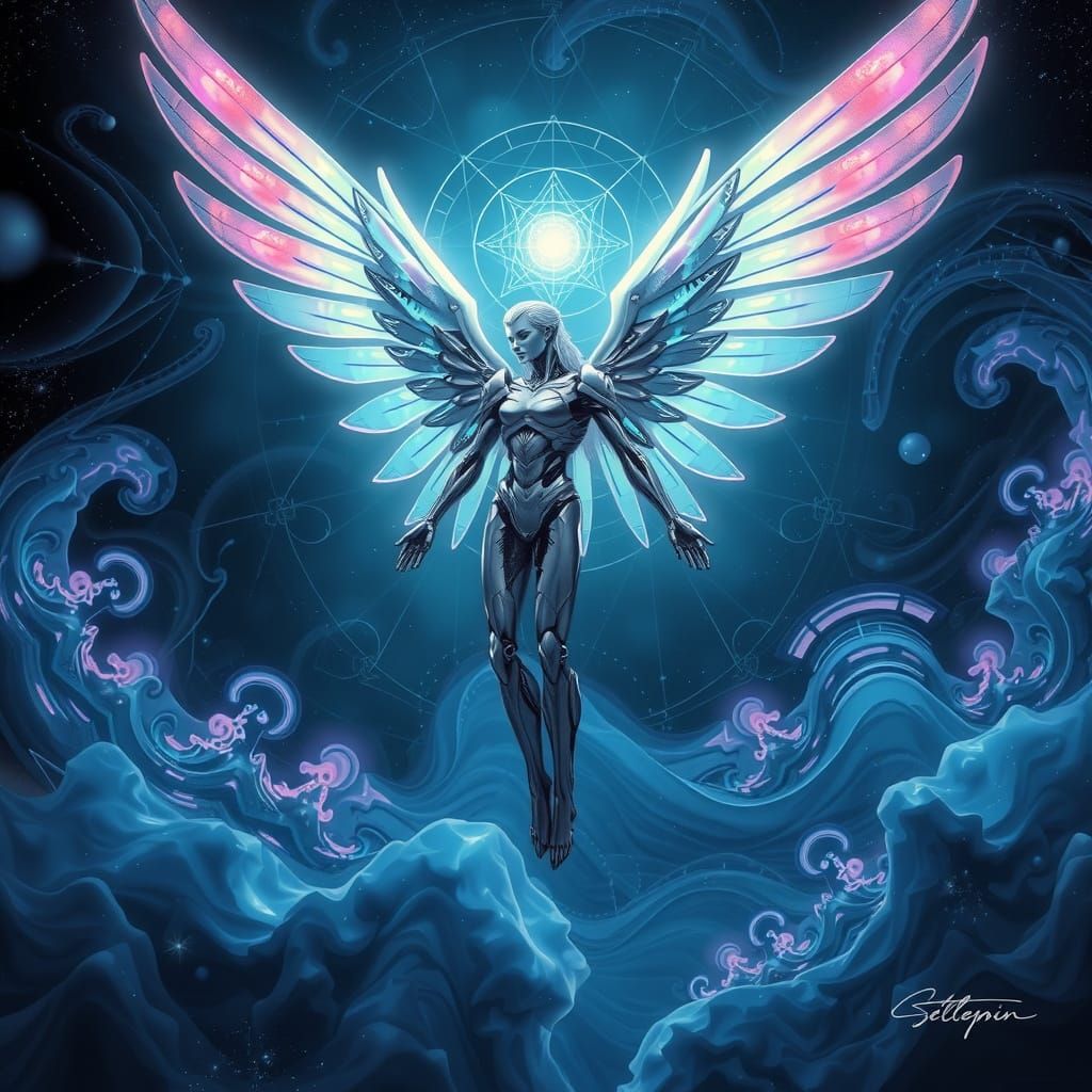 Mech Angel Soars in Celestial Harmony with Sacred ... - AI Art