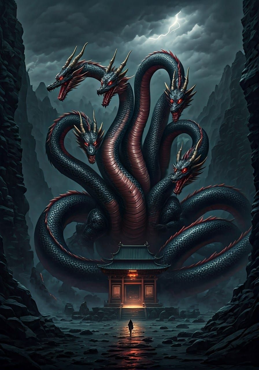 Majestic Eight-Headed Dragon Yamata-no-Orochi Conq... - AI Art