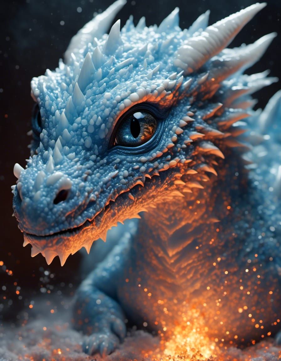 Portrait: "Cute Baby Ice Dragon Hatchling: Starting a Fire"- - AI ...