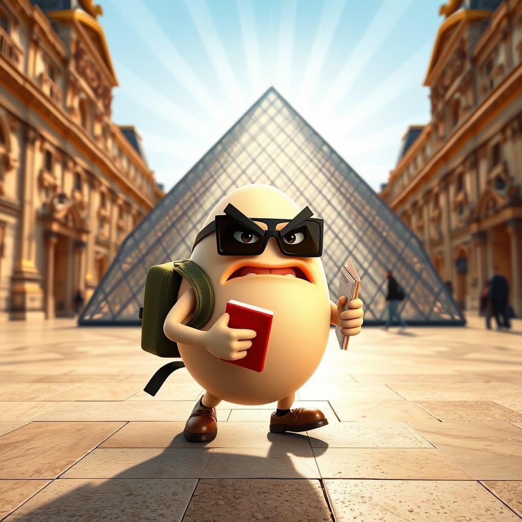 Furious Egg Tourist Conquers the Iconic Louvre Mus... - AI Art