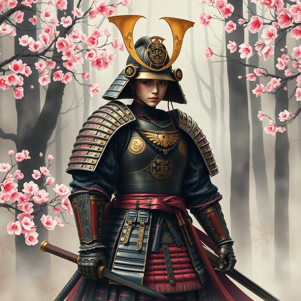 Samurai Female Warrior - Ethereal Samurai Warrior in Japanes...