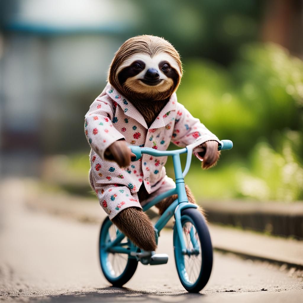Sloth riding a bike in pyjamas - AI Generated Artwork - NightCafe Creator