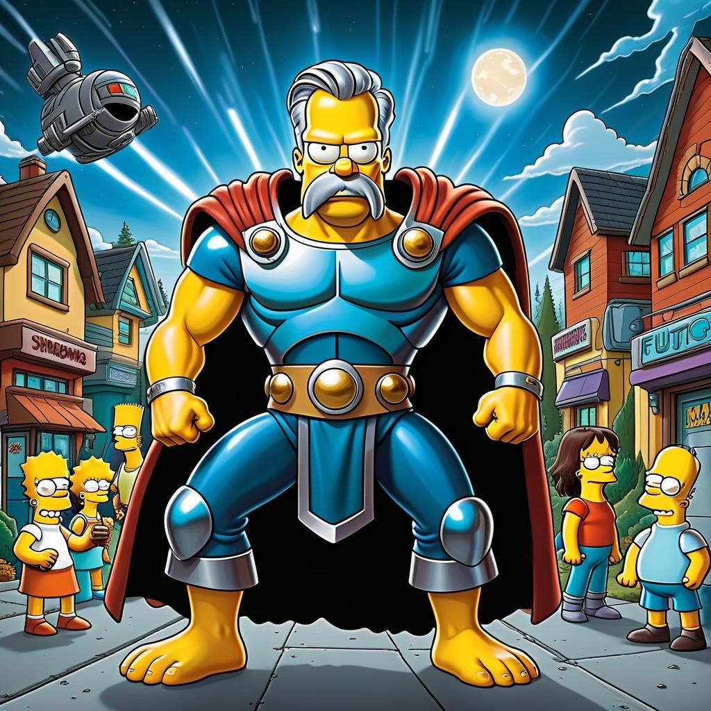 Thor as a character in the simpsons - AI Generated Artwork - NightCafe Creator