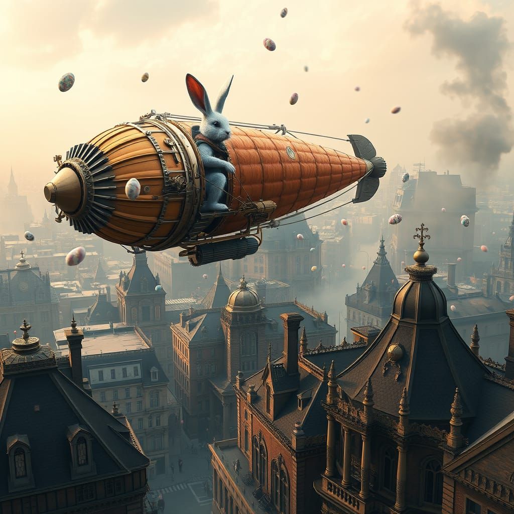 Steampunk Easter Bunny Airship Soars Above Victori... - AI Art