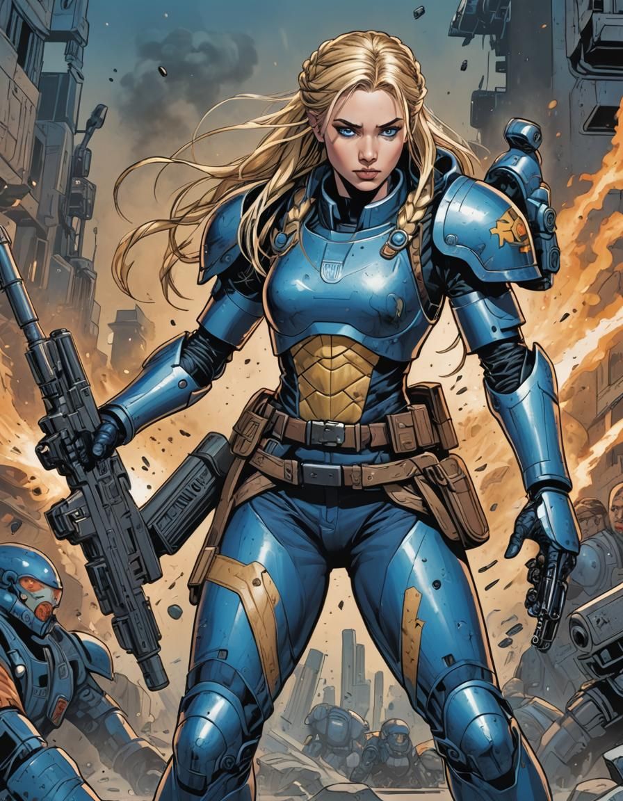 Blue Power Armor Girl in Action - AI Generated Artwork - NightCafe Creator