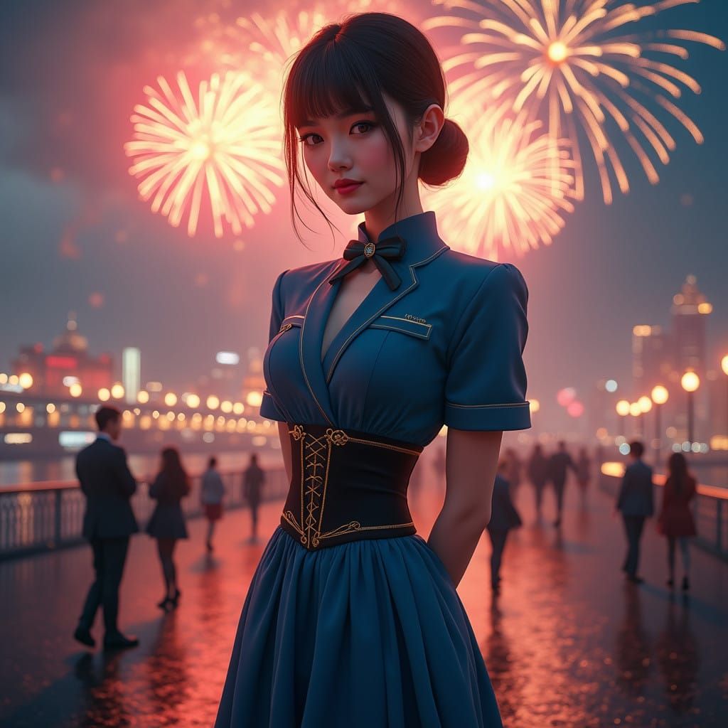 A pretty and cute maiden - Elegant New Year's Eve Stewardess...