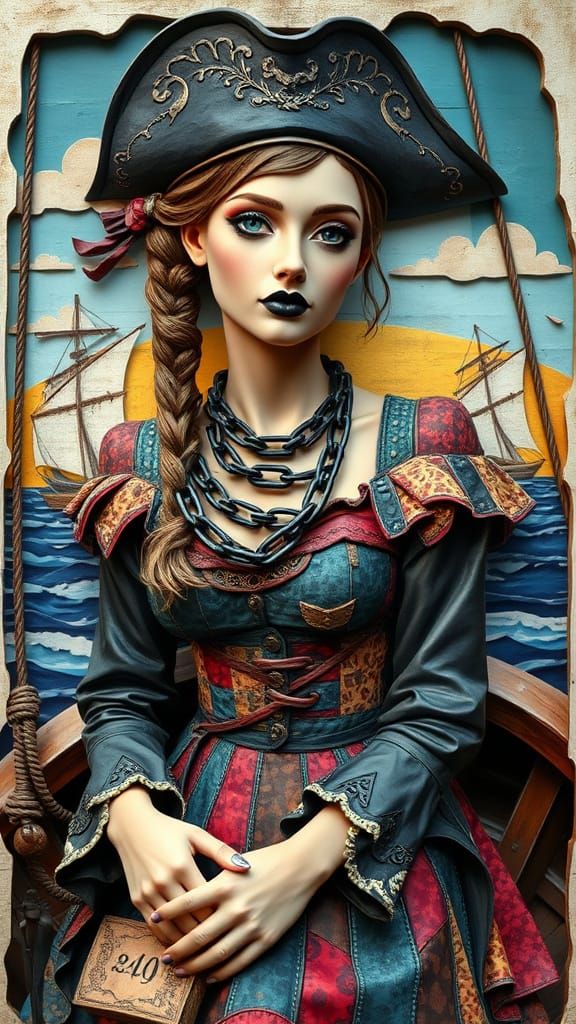 beautiful pirate Gothic woman on boat