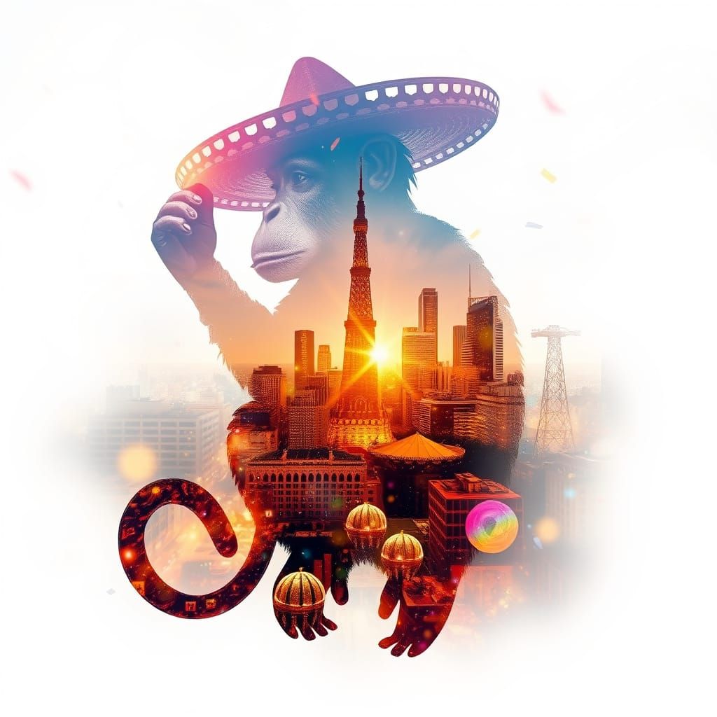 Monkey Fiesta Cityscape in Klimt Style - AI Art