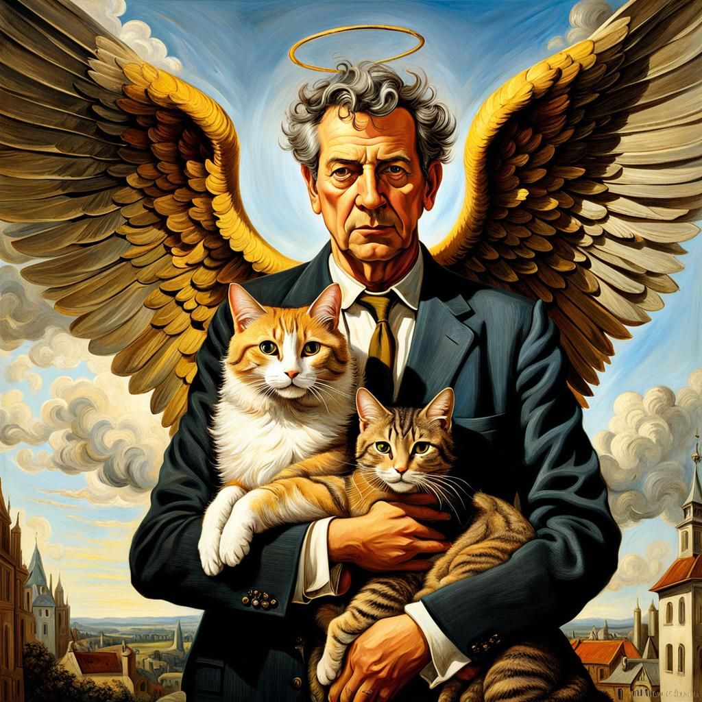 Wonderful elemental Angel with his wonderful cat / dreamlike magic ...