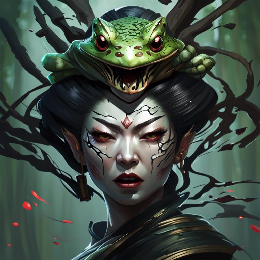 sinister anger evil geisha forest frog queen attack - AI Generated ...