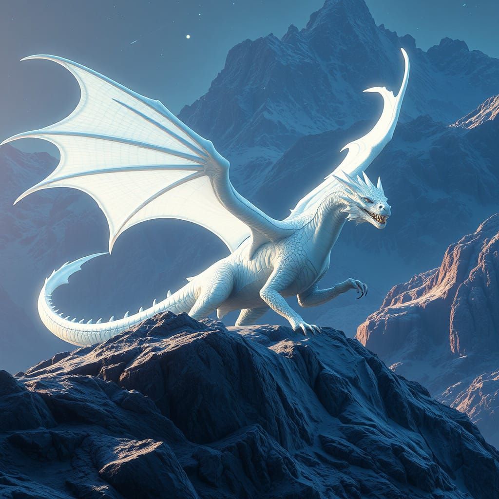 Frosty Etherian Dragon Roams Eos Star System - AI Art