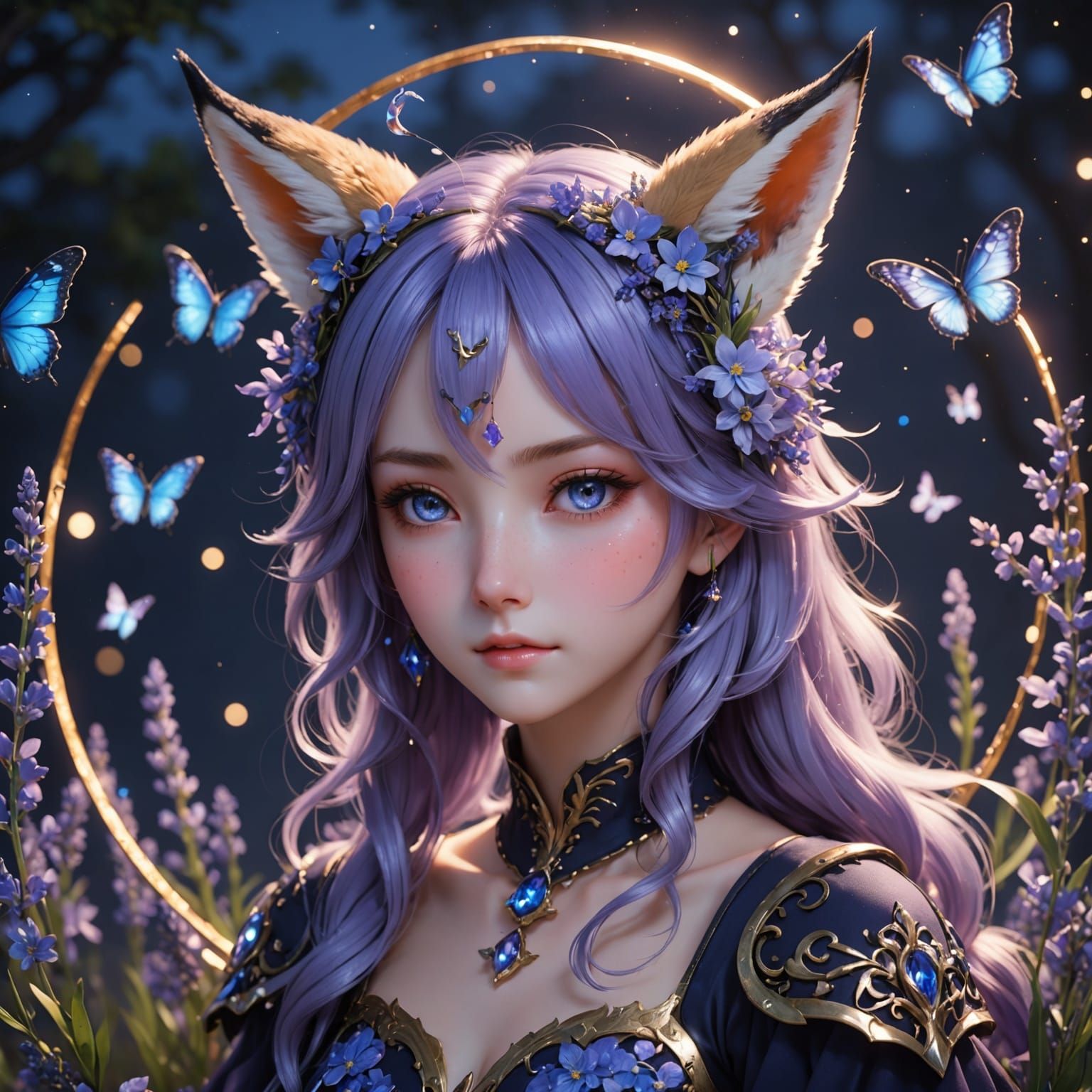 Ethereal Lavender Fox Goddess at Twilight - AI Art