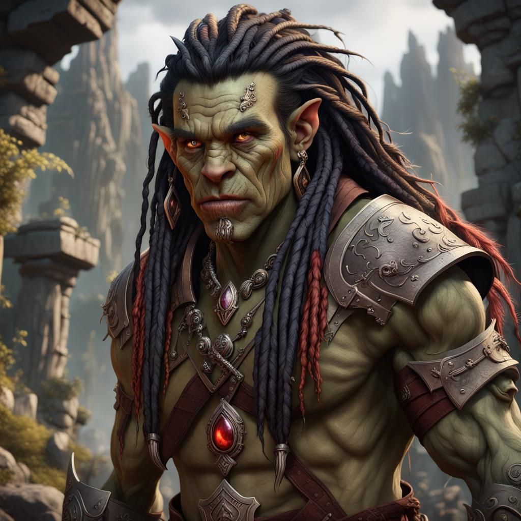 Hobgoblin, Redskin, red face, black hair, Dreadlock, Elaborate braids ...