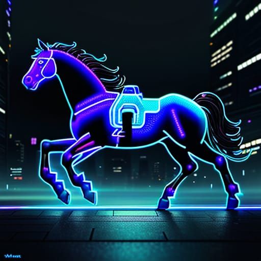 Augmented Centaur - Cyberpunk Centaur in Futuristic Cityscap...