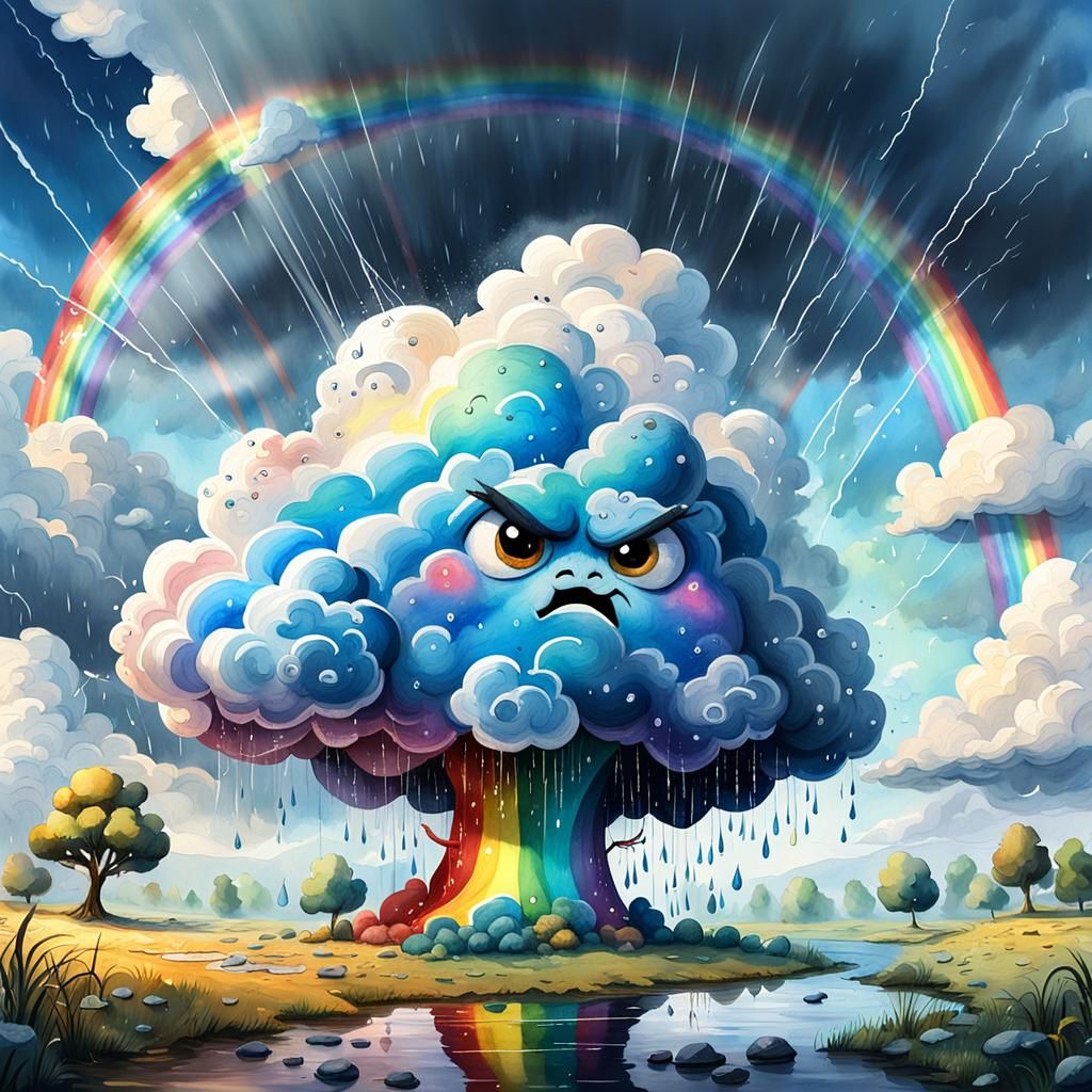 Watercolor painting of a grumpy cloud - AI Generated Artwork - NightCafe Creator