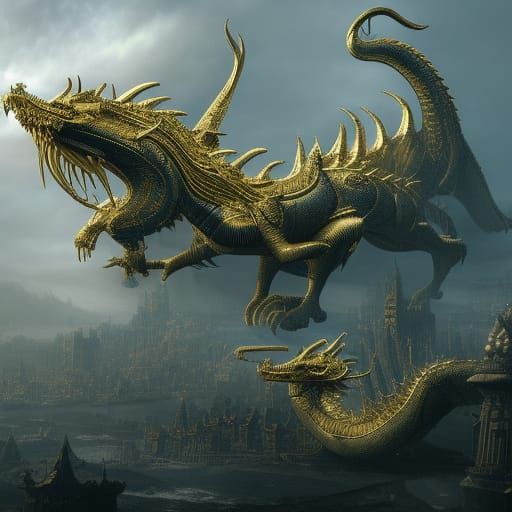 Gold Dragons - AI Generated Artwork - NightCafe Creator