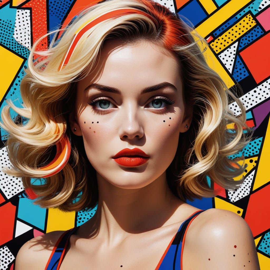 Pop art - Bold Pop Art Portrait with Geometric Shapes and Br...