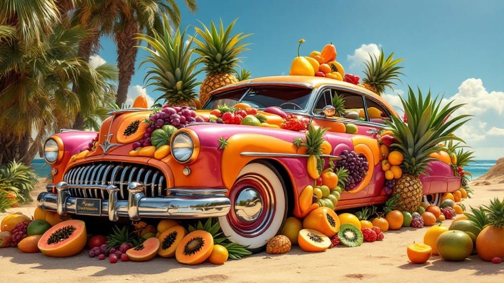 🍊🍇🍍The Fruit Car🍍🍇🍊 - Vibrant Fruit Car Sculpture in P...