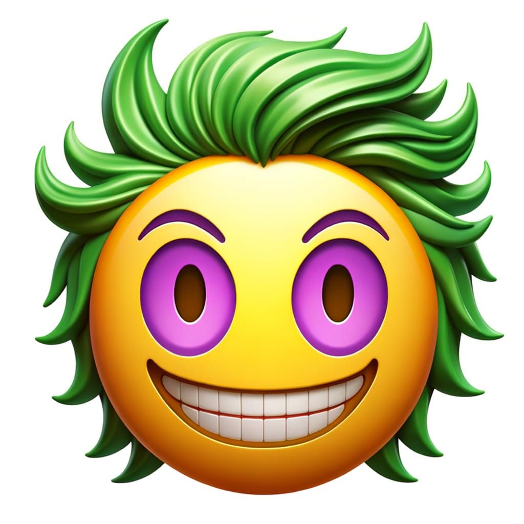 Cartoonish Trickster Boss Emoji with Green Hair an... - AI Art