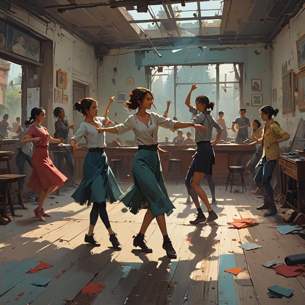 The Dance class in the style of Ismail Inceoglu - AI Generated Artwork ...