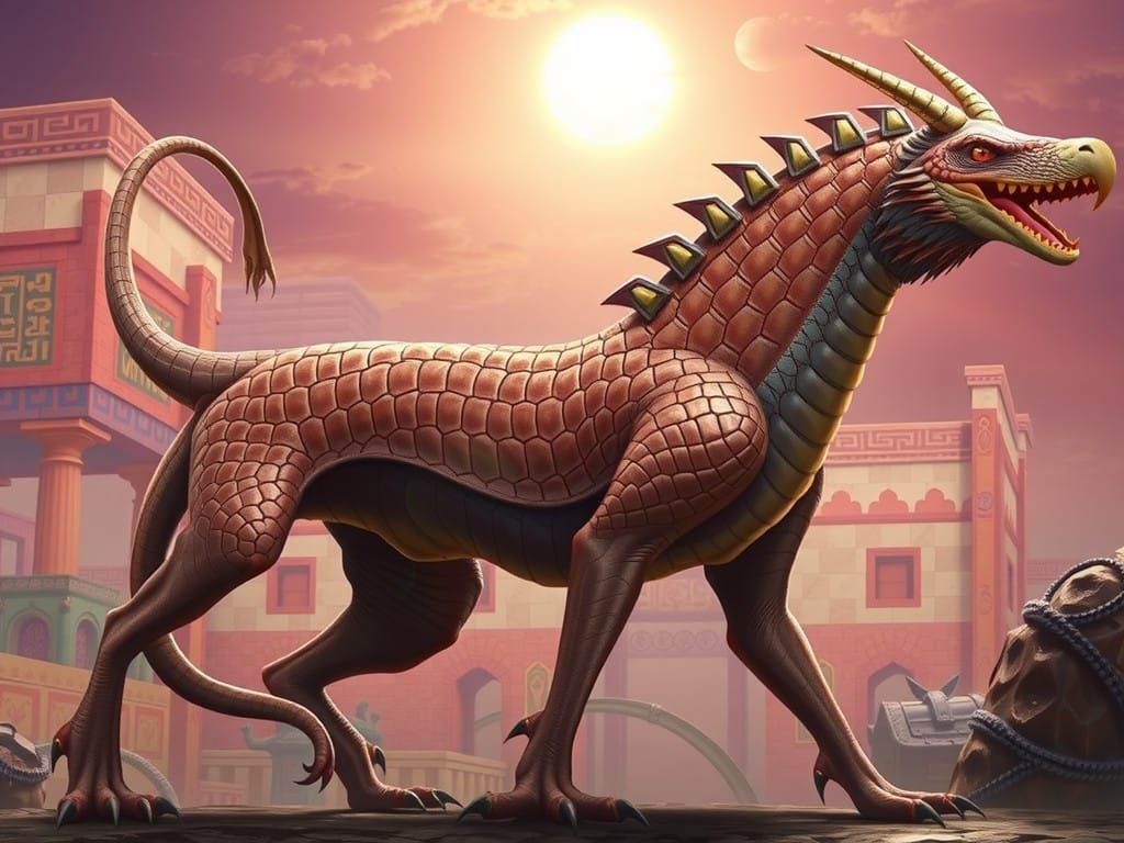 A very realistic living Mušḫuššu, a creature from ancient Mesopotamian ...