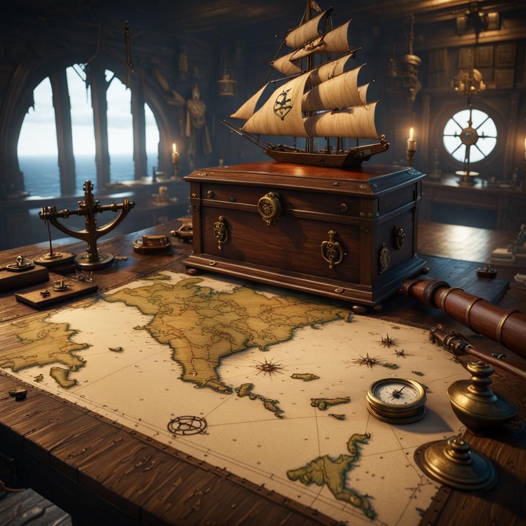 pirates map sitting on Captains' desk - AI Generated Artwork ...