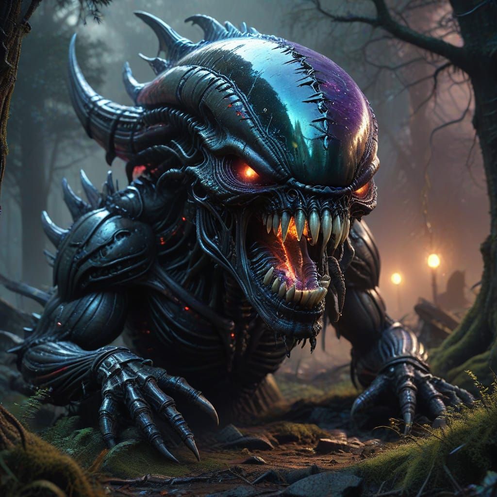 Biomechanical Monster Devours Tree in Hyperrealist... - AI Art