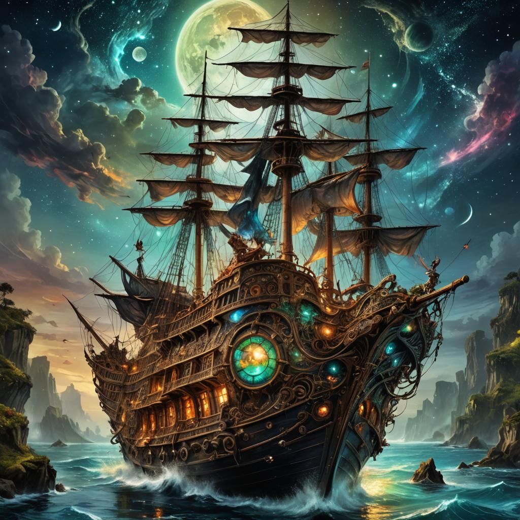 fairytale fairy pirate ship, faerie boat, enchanted, otherworldly, fey ...