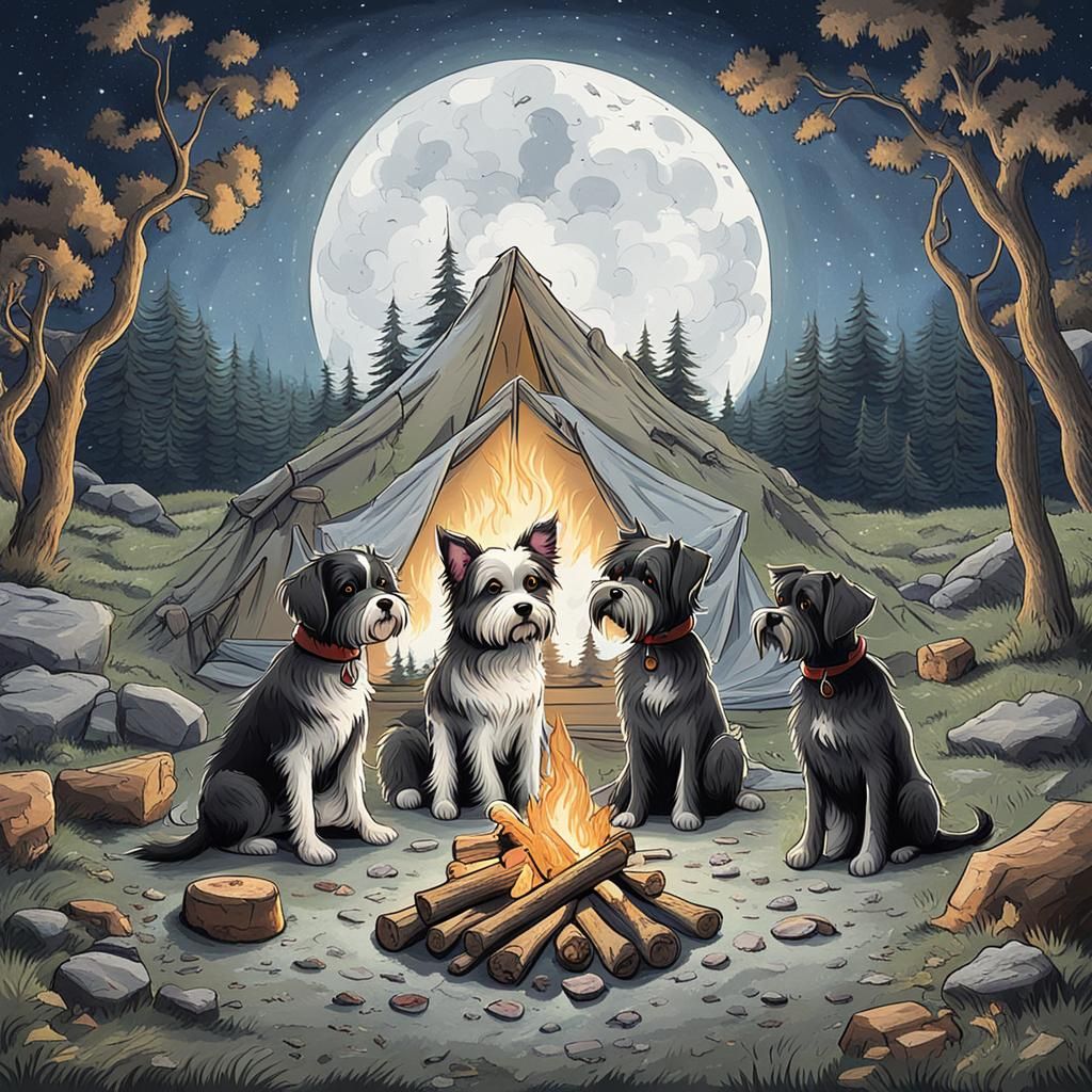 Scruffy Dogs around the Campfire - AI Generated Artwork - NightCafe Creator