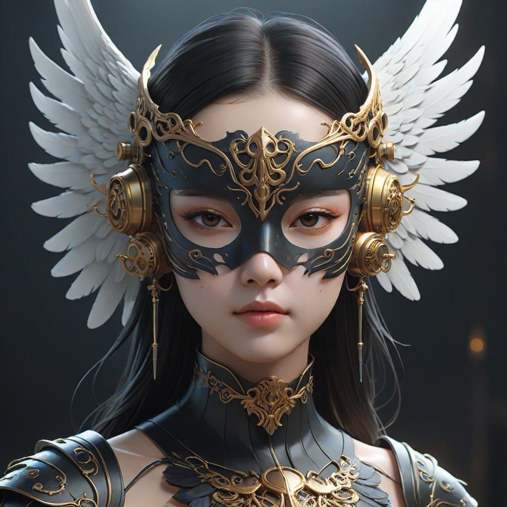 Ethereal Fantasy Mask with Angelic Wings - AI Art