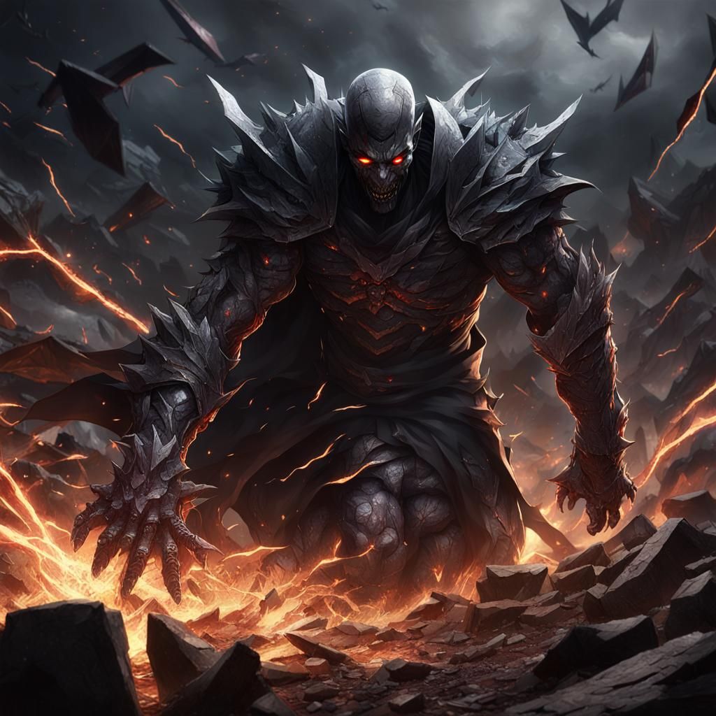 God of horror and mayhem tearing it's way up through the ground, dark ...