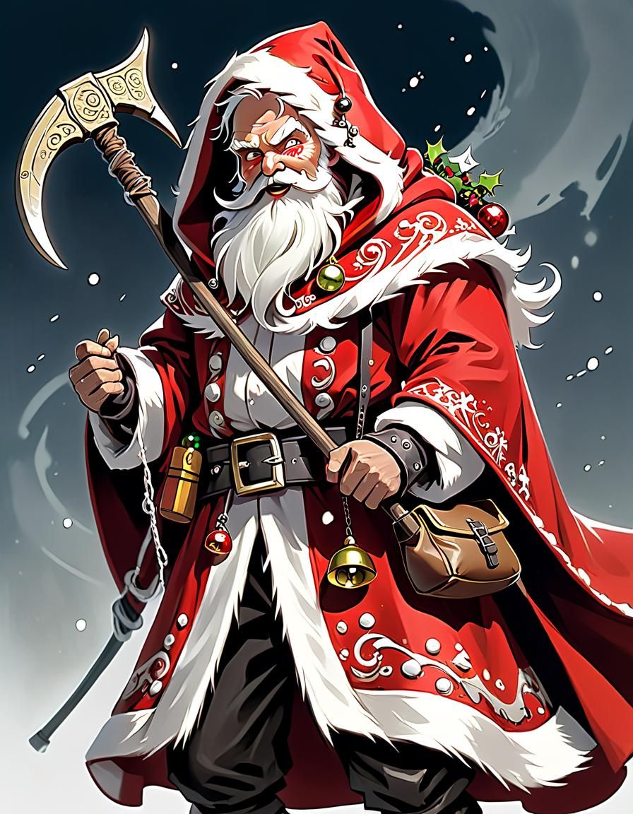 Dark Santa Claus in a Snowy Graveyard - AI Art