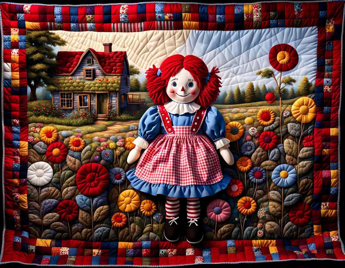 Raggedy Ann's Quilted Scene - AI Generated Artwork - NightCafe Creator