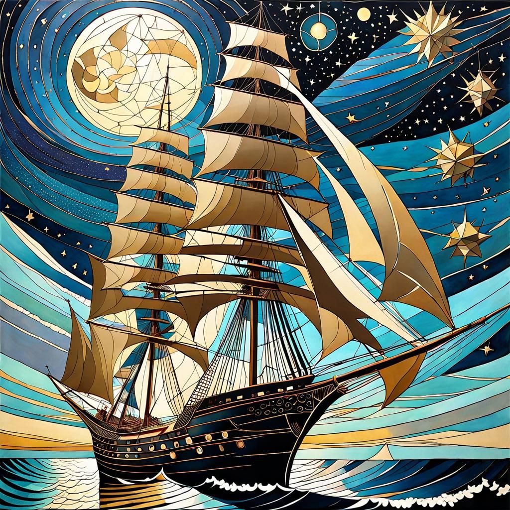 Geometric Abstract Art sails kissed by moonlight - AI Generated Artwork ...