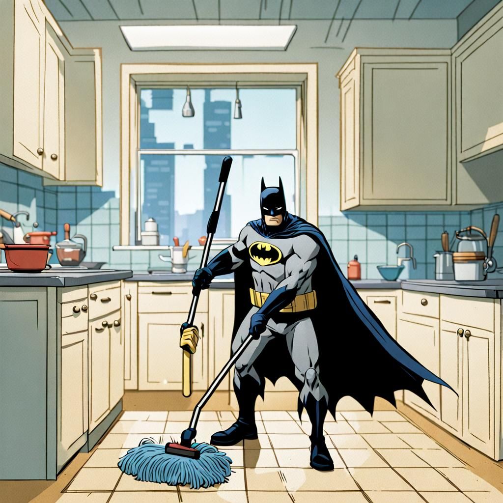 Batman mopping the floor - AI Generated Artwork - NightCafe Creator