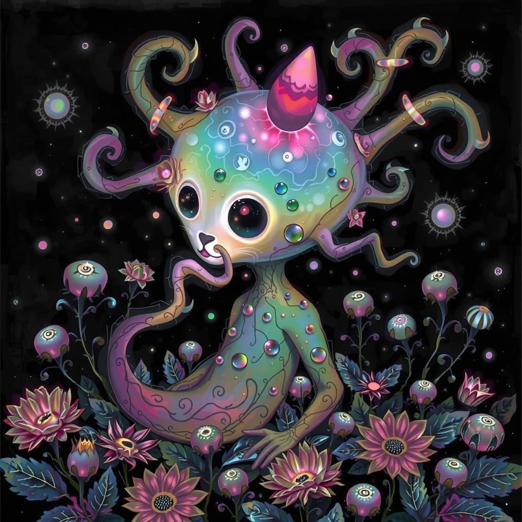 Opalescent Berry Monster Foo - Whimsical Opal Creature in a ...