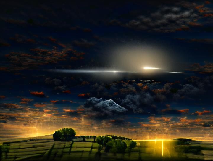 Light appearing over the horizon after a dark night HD realistic ...